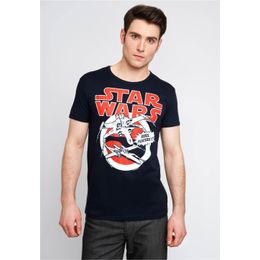 logoshirt Herren T-Shirt "Star Wars X-Wings", blau, Gr. L, bedruckt, 100% Baumwolle, Shirts, mit gro&szlig;em Retro-Print