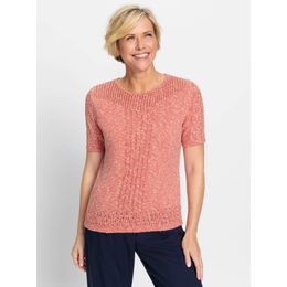 CLASSIC Damen Rundhalspullover "Ajour-Pullover", rot, Gr. 40, meliert, 65% Baumwolle, 35% Polyacryl, Pullover