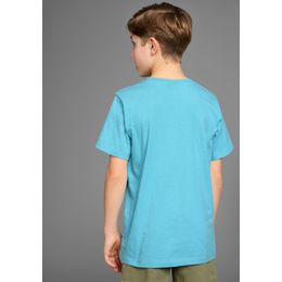 DELMAO Jungen T-Shirt "mit Logo-Print f&uuml;r Jungen", blau, Gr. 140, bedruckt, Single Jersey, Obermaterial: 100% Baumwolle, Shirts, Kurzarm,