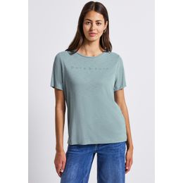 Street One Damen T-Shirt, blau, Gr. 36, unifarben, Stoff, 70% Modal, 30% Polyester, Shirts, mit Wording