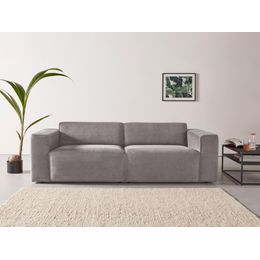 3-Sitzer Home Affaire "Noord mit Kedernaht, Breite 232 cm", grau, B:232cm H:71cm T:96cm, 100% Polyester, Sofas, Cord, Struktur, Webstoff, mit Wellenunterfederung, Massivholzrahmen