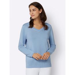 Inspirationen Damen V-Ausschnitt-Pullover "Pullover", blau, Gr. 40, unifarben, 100% Baumwolle, Pullover