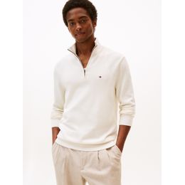 Tommy Hilfiger Herren Troyer "ESSENTIAL COTTON ZIP MOCK", beige, Gr. XXL, Strick, Obermaterial: 100% Baumwolle, Pullover