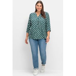 sheego Damen Longbluse, gr&uuml;n, Gr. 46, bedruckt, gemustert, mehrfarbig, 100% Lyocell TENCEL , Blusen