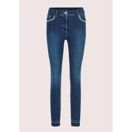 Madeleine Mode MADELEINE Damen Regular-fit-Jeans "Jeans Slim Fit Jeans mit Kettendetails"dunkelblau, Gr. 18, Obermaterial: 92% Baumwolle CO. 6% Elastomultiester