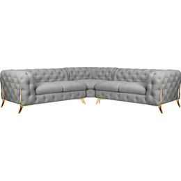 Chesterfield-Sofa Home Affaire "Amaury L-Form", silber, B:264cm H:75cm T:262cm, Struktur (100% Polyester);Samtoptik (100% Polyester), Sofas, Chesterfield-Optik, Breite/Tiefe je 262 cm, Fußfarbe wählbar