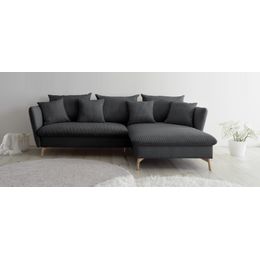 Ecksofa OTTO HOME "MERLE, 258 cm, L-Form, traumhafter Cord", grau (dunkelgrau), B:258cm H:91cm, 100% Polyester;Federung Ottomane : 12 x Feder Type B 1650mm;Ferderung 2 Sitzer: 10 x Feder Type B 650 mm;PU-Schaum und Nosag-Federung;Sitz und Funktion: Schaum T30/40 8 cm, Sofas, Ecksofa, mit Bettfunktion und Bettkasten, Liegefl&auml;che 224 x 139