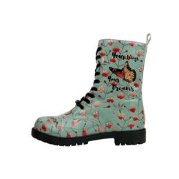 DOGO Damen Schn&uuml;rboots "Zipsy High-Top Boots Your Wings, Your Dreams Damen Stiefeletten", Gr. 39, gr&uuml;n, Lederimitat, Schuhe, Handgefertigt