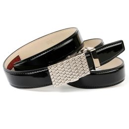 Anthoni Crown Damen Lederg&uuml;rtel, schwarz, Gr. 75, unifarben, Leder, G&uuml;rtel, Schmaler Lacklederg&uuml;rtel, Metallschlaufe
