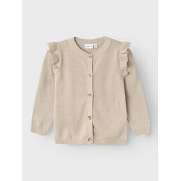 name it M&auml;dchen Strickjacke "NMFABINNE LS KNIT CARD NOOS", beige, Gr. 110, unifarben, Strick, Obermaterial: 74% Baumwolle, 18% Polyester, 8%