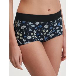 Calida Damen Panty "Elastic Trend", Gr. S, schwarz, Single Jersey, Obermaterial: 94% Baumwolle, 6% Elasthan, Unterhosen, mit floralem Print