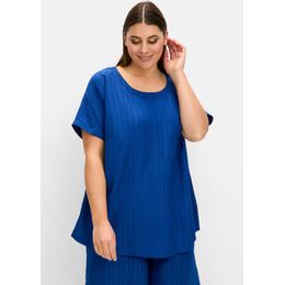 sheego Damen Longbluse, blau, Gr. 48, unifarben, 56% Viskose, 43% Polyester, 1% Elasthan, Blusen