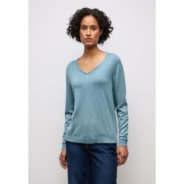 Street One Damen V-Ausschnitt-Pulloverglacier blau meliert, Gr. 38, unifarben, Stoff, 60% Viskose, 40% Baumwolle, Pullover, Feinstrick