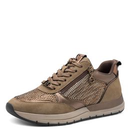 Tamaris Damen Plateausneaker, Gr. 38, gold, Lederimitat, Textil, Schuhe, Freizeitschuh, Halbschuh, Schn&uuml;rschuh in veganer Verarbeitung