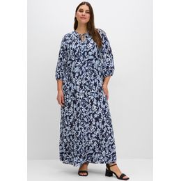 sheego Damen Maxikleid "Maxikleid", blau, Gr. 48, bedruckt, gebl&uuml;mt, gemustert, 100% Viskose, Kleider