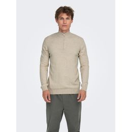 Only & Sons ONLY & SONS Herren Troyer "ONSLOUI REG 12 MEL HALF ZIP KNIT NOOS", beige, Gr. L, meliert, Strick, Obermaterial: 60% Baumwolle, 20% Nylon, 20%