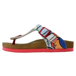 DOGO Damen Zehentrenner "Lila Zehentrenner Cubic Faces Damen Sandalen", Gr. 37, bunt, Lederimitat, Schuhe, Handgefertigt