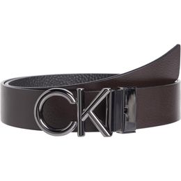 Calvin Klein Herren Ledergürtel "ADJ/REV CK METAL BOMBE PB 35MM", braun, Gr. 90, unifarben, Rindsleder, Gürtel, mit CK-Logoschließe