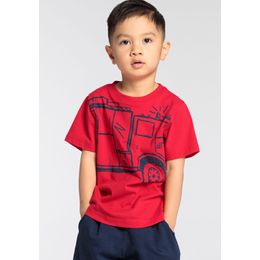 Kidsworld Jungen T-Shirt "FEUERWEHR", rot, Gr. 140, bedruckt, Single Jersey, Obermaterial: 100% Baumwolle, Shirts, Kurzarm, Basic-Passform, mit