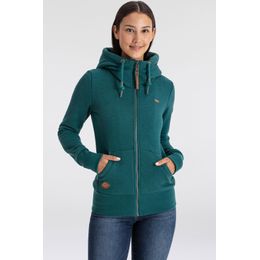 Ragwear Damen Sweatjacke "NESKA ZIP O", blau, Gr. L, kontrastfarbene Details, unifarben, Sweatware, Obermaterial: 90% Baumwolle, 10% Polyester,
