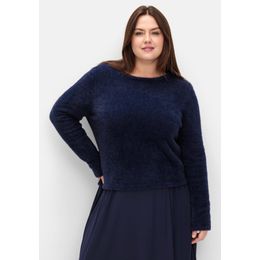sheego Damen Rundhalspullover "Pullover", blau, Gr. 48, unifarben, 74% Polyamid, 17% Viskose, 9% Polyester, Pullover
