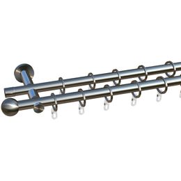 Gardinenstange Indeko, L:200cm &Oslash;:16mm, silber, Stahl, Gardinenstangen, "Formentor", Komplett-Set inkl. Ringen und Montagematerial