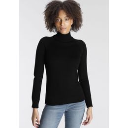 Arizona Damen Strickpullover "Rolli unifarbend", schwarz, Basic, Gr. 48, unifarben, Feinstrick, Obermaterial: 50% Baumwolle, 50% Polyacryl, Pullover,