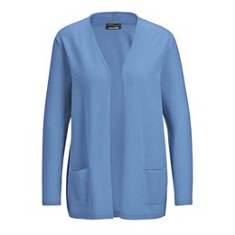 GOLDNER Damen Strickjacke "Kurzgr&ouml;&szlig;e Cardigan in langer offener Form", blau, Gr. 19, Obermaterial: 100% Kaschmir WS., Pullover