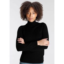 Arizona Damen Strickpullover "Rolli unifarbend", schwarz, Basic, Gr. 44, unifarben, Feinstrick, Obermaterial: 50% Baumwolle, 50% Polyacryl, Pullover,
