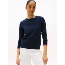 Tommy Hilfiger Damen Rundhalspullover "CO JERSEY STITCH LS C-NK SWT", blau, Gr. XXL, unifarben, Strick, Obermaterial: 67% Baumwolle, 33% Polyamid,