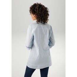 Aniston CASUAL Damen Longblusehellblau, Gr. 46, unifarben, Web, Obermaterial: 100% Baumwolle, Blusen, mit dekorativer Biesenverarbeitung