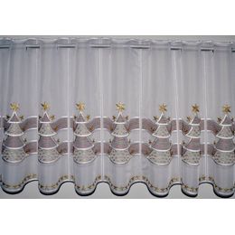Scheibengardine, B:160cm H:40cm, bunt, Stickereien Plauen, Voile, Polyester, K&uuml;che, Gardinen, "Goldtanne", mit echter Plauener Spitze Stickerei