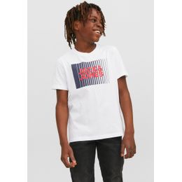 Jack & Jones Jungen Rundhalsshirt "JJECORP bietet Bewegungsfreiheit, stylisch, bequem", wei&szlig;, Gr. 152, JACK & JONES JUNIOR, bedruckt, Jersey, Obermaterial: 100%