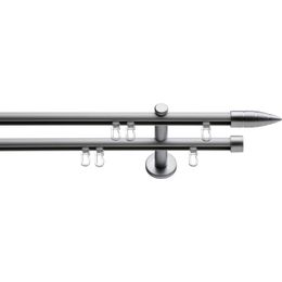 Gardinenstange Indeko, L:160cm &Oslash;:16mm, silber, Aluminium, Gardinenstangen, "Menorca", Innenlauf Komplett-Set inkl. Gleitern und Montagematerial