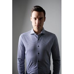 DESOTO Herren Langarmhemd "Jerseyhemd Essential Hai langarm", blau, Gr. 42, Hahnentrittmuster, gemustert, mehrfarbig, Jersey, Obermaterial: 100%