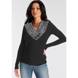 Melrose Damen Strickpullover, schwarz, Gr. 34, kontrastfarbene Details, Feinstrick, Obermaterial: 56% Viskose, 24% Polyamid, 20% Polyacryl, Pullover,