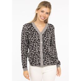 Zwillingsherz Damen Strickjacke ""Gestrickter-Leo"", grau, Gr. L, Strick, Obermaterial: 100% Baumwolle, Strickjacken, mit Kn&ouml;pfen, mit Leomuster aus