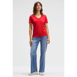 Damen V-Shirt, rot, Gr. XS, SENSES.THE LABEL, unifarben, Material: 100% Baumwolle, Shirts, aus Baumwolle