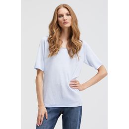 Smith & Soul SMITH & SOUL Damen Kurzarmpullover, blau, Gr. XS, unifarben, Feinstrick, Material: 50% Baumwolle, 50% Polyester, Pullover, aus Feinstrick
