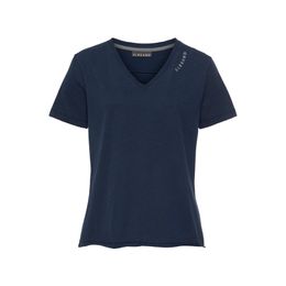ELBSAND Damen T-Shirt "Talvi", blau, Gr. M, meliert, Jersey, Obermaterial: 50% Baumwolle, 50% Polyester, Shirts, mit Flockprint und V-Ausschnitt,