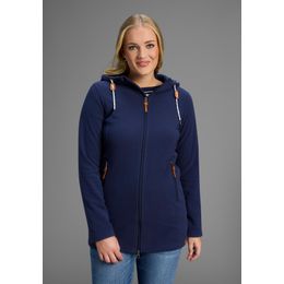 Kangaroos Damen Fleecejacke, blau, Gr. 52, kontrastfarbene Details, unifarben, Fleece, Obermaterial: 100% Polyester. Kapuzenfutter: 100% Polyester,
