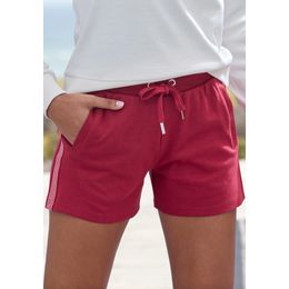 H.I.S. H.I.S Damen Shorts, Gr. 32, rot, Interlock, Obermaterial: 60% Baumwolle, 40% Polyester, unifarben, Basic, Hosen, mit seitlichen Streifen, Loungewear