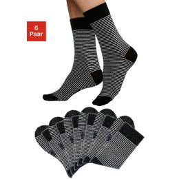 H.I.S. H.I.S Damen Socken, Gr. 35, schwarz-wei&szlig;, Baumwolle, Baumwollmischung, Elasthan, Polyamid, geringelt, Socken, mit druckfreiem B&uuml;ndchen