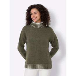 Heine Damen Strickpullover "Pullover", gr&uuml;n, Gr. 38, gemustert, mehrfarbig, unifarben, 60% Polyacryl, 15% Polyester, 10% Viskose, 8% Wolle, 7%