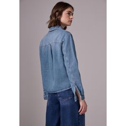 Damen Jeansjacke, blau, Gr. 46, STREET ONE STUDIO, unifarben, Jeans, 100% Baumwolle, Jacken, mit Brusttasche