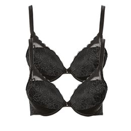 LISCA Damen Push-up-BH "2er Pack Push up BH Evelyn", Gr. 75, schwarz, Spitze, Obermaterial: 82% Polyamid PA. 18% Elasthan EL., BHs