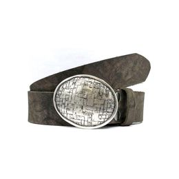 Damen Koppelg&uuml;rtel, grau, Gr. 90, RETTUNGSRING G&Uuml;RTEL, unifarben, Rindsleder, G&uuml;rtel, Vintage-Optik, Vollrindleder
