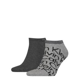 Herren Sneakersocken "CK MEN SNEAKER 2P ALL OVER PRINT", Calvin Klein Jeans, Gr. 43, grau, Materialmix, Socken, All-Over-Muster, uni, Logoschriftzug,