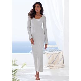 Damen Strickkleid, French Connection, Gr. 44, grau, Rippstrick, Obermaterial: 50% Viskose (LENZING ECOVERO ), 28% Polyester, 22% Polyamid, meliert,