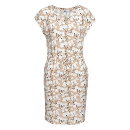 Damen Jerseykleid "mit Blumenmuster und Taschen, Sommerkleid aus Baumwoll-Mix", beige, Gr. 36, BEACHTIME BY LASCANA, bedruckt, gebl&uuml;mt, Jersey,